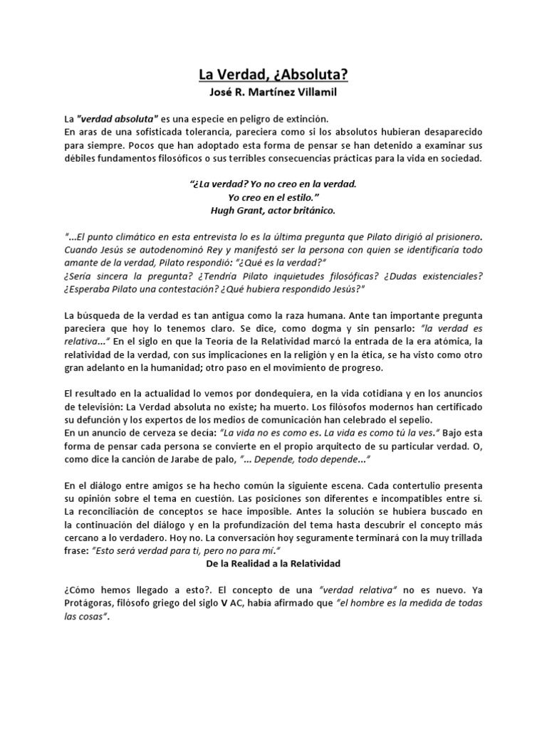 La Verdad, Absoluta - Jose R. Martinez Villamil | PDF | Relativismo ...