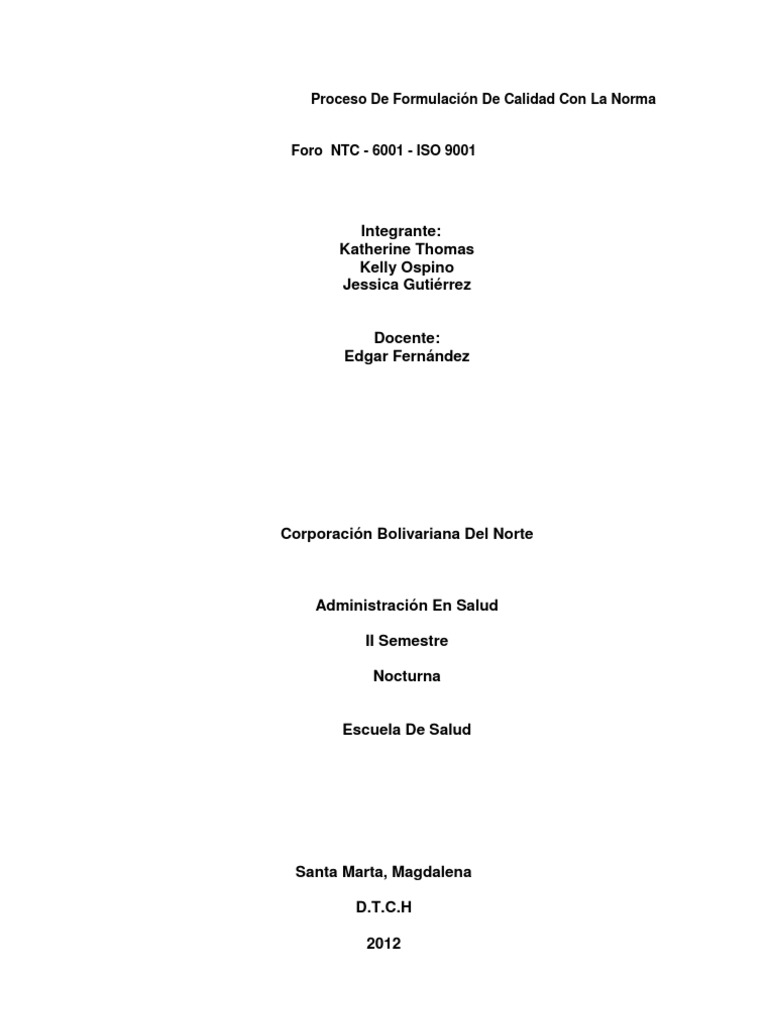 NTC 6001 - Iso 9001 | PDF | Calidad (comercial) | Planificación