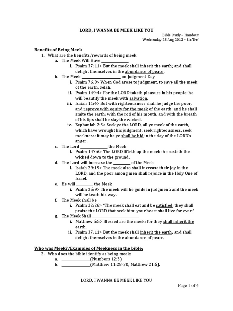 Meekness Handout | PDF | Last Judgment | Jesus