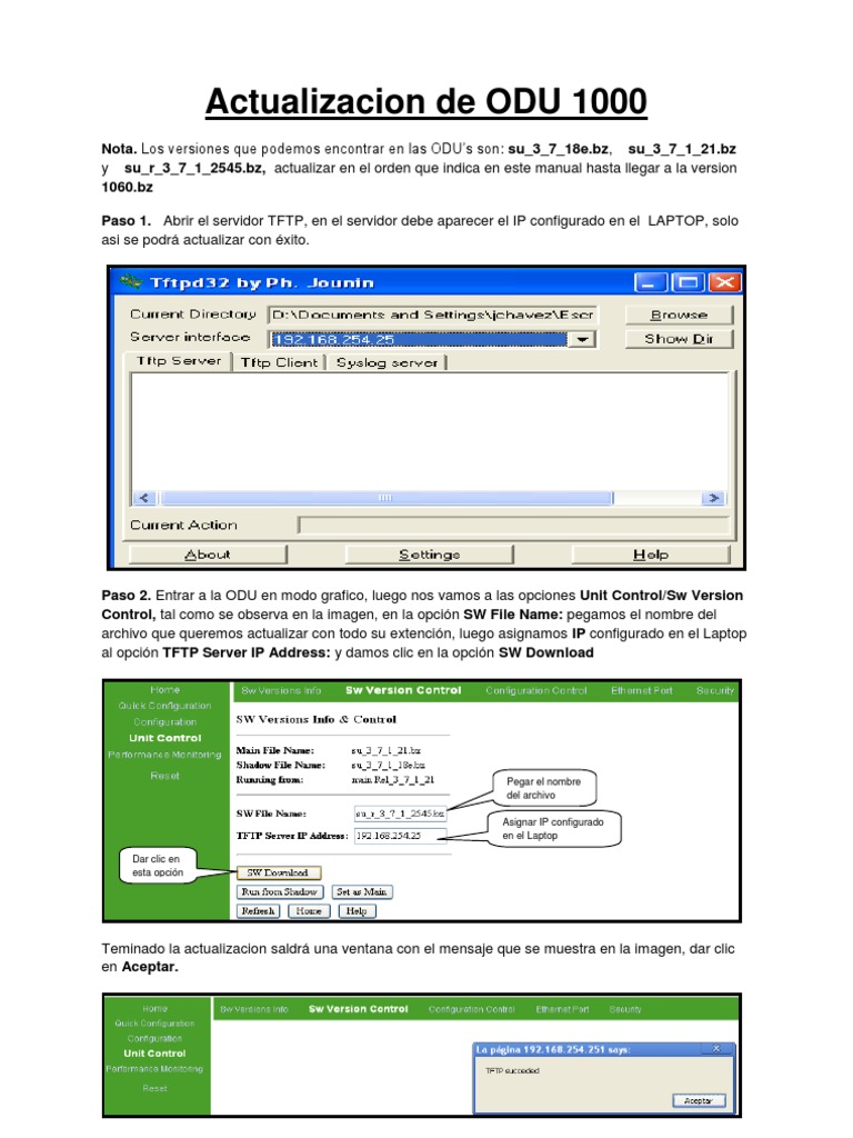 Manual para Actualizar y Configurar ODU 1000 | PDF | Protocolos de red ...