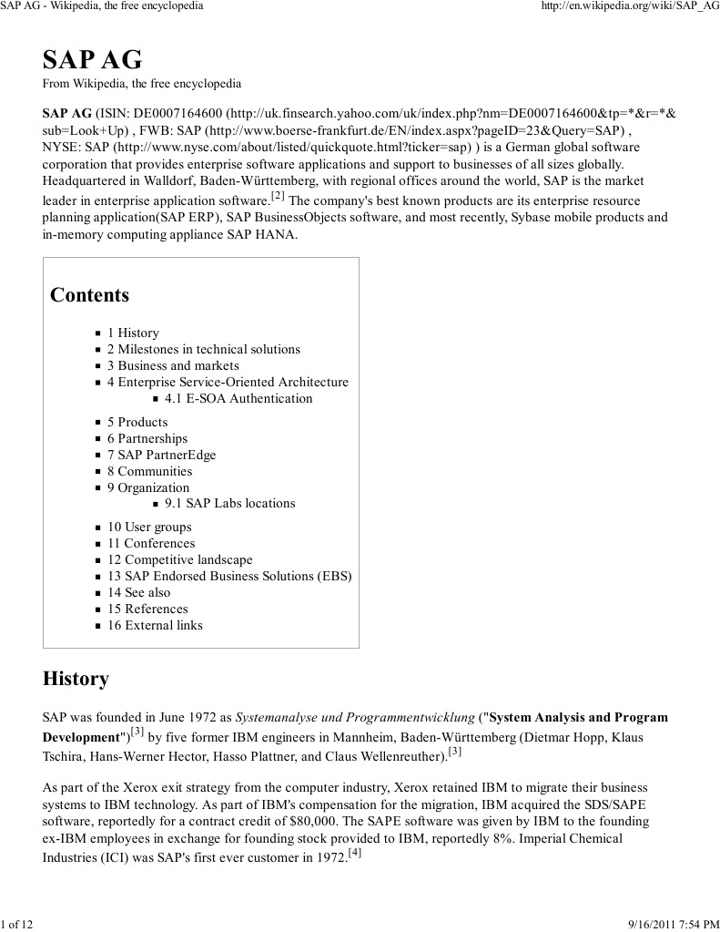 SAP AG - Wikipedia, The Free Encyclopedia | PDF | Sap Se | Oracle ...