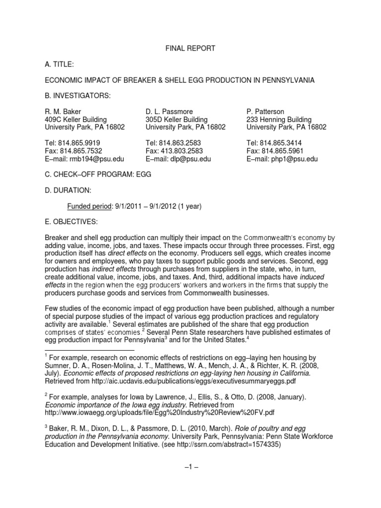 Economic Impact of Breaker & Shell Egg Production in Pennsylvania | PDF ...