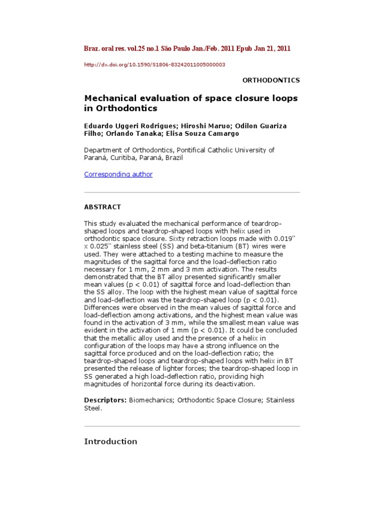 Mechanical Evaluation of Space Closure Loops in Orthodontics | PDF ...