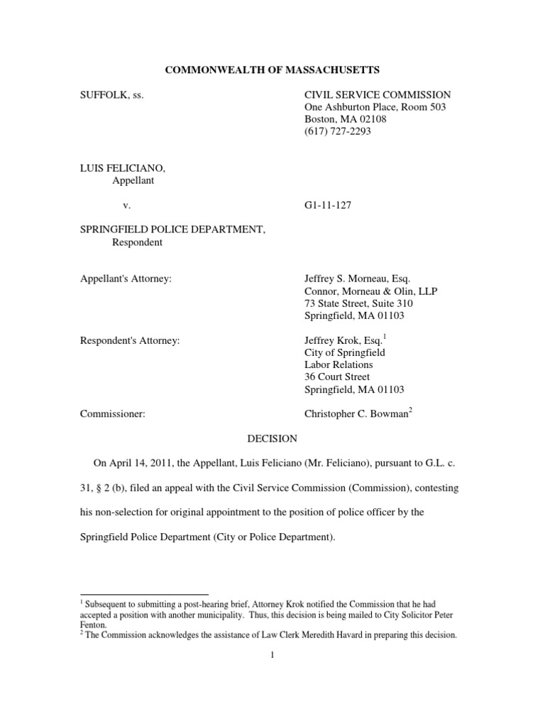 Massachusetts Civil Service Commission Ruling On Jose Feliciano vs ...