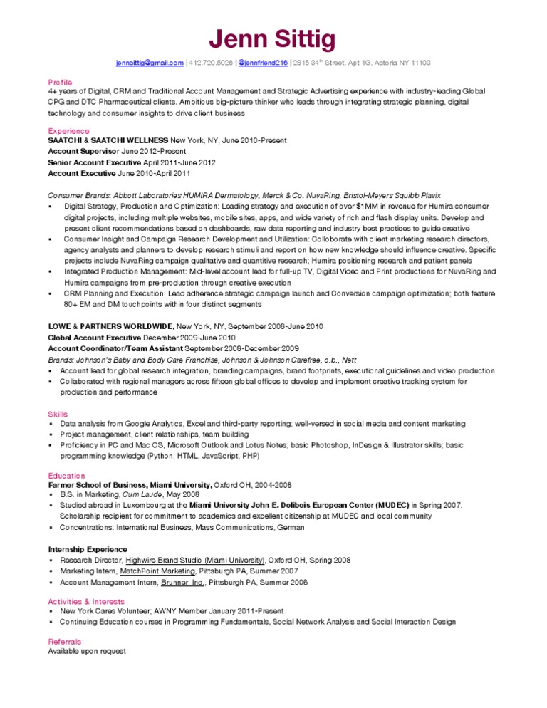 Jenn Sittig Resume 9.12 | Brand | Customer Relationship Management