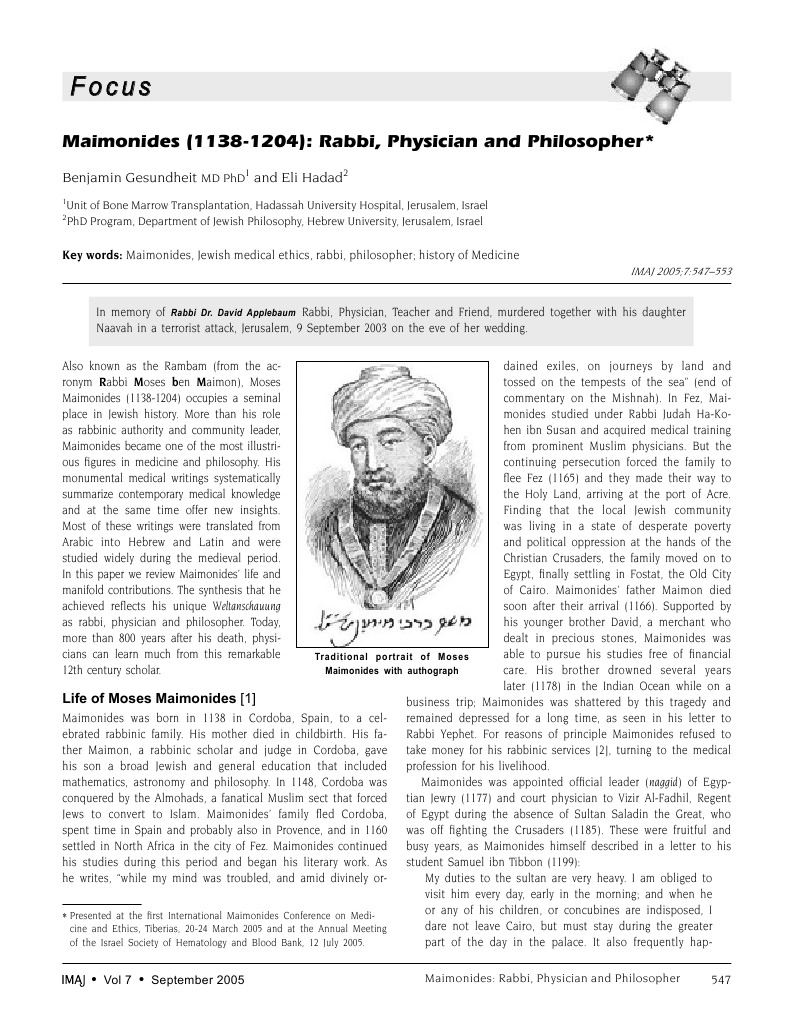 Maimonides: Rabbi, Physician, Philosopher | PDF | Maimonides | Jewish ...
