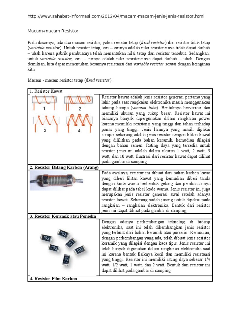 Macam-Macam Atau Jenis-Jenis Resistor | PDF