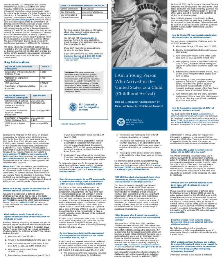 Deferred Action Brochure | PDF | Deferred Action For Childhood Arrivals ...