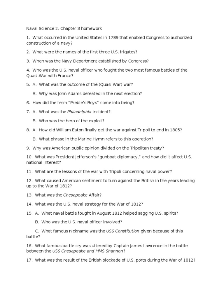 Naval Science 2 Chapter 3 Study Guide Questions | PDF | War Of 1812 ...