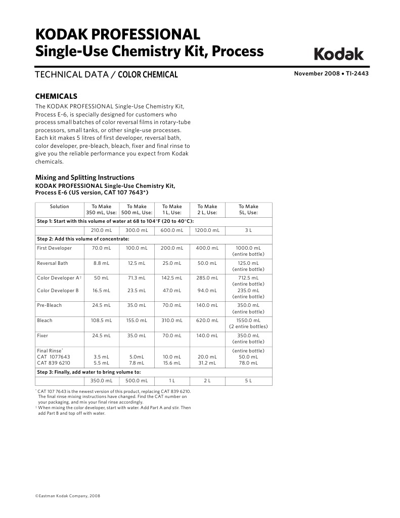 Kodak, Single-Use Chemistry Kit, Process | PDF | Sodium Hydroxide ...