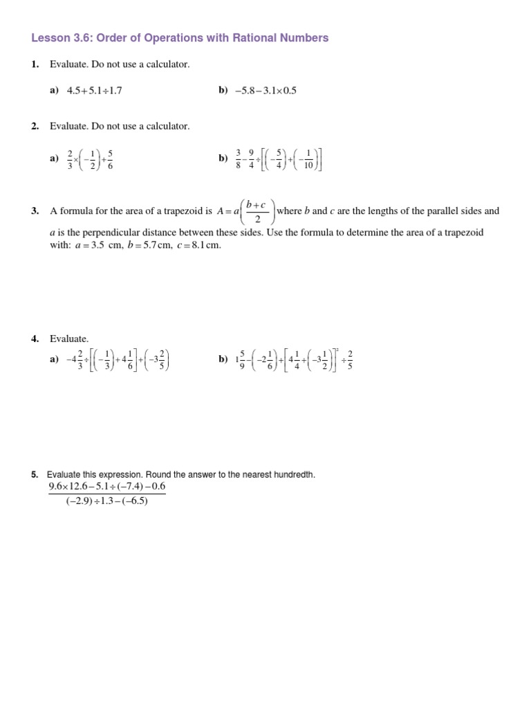 Order of Operations with Rational Numbers | PDF