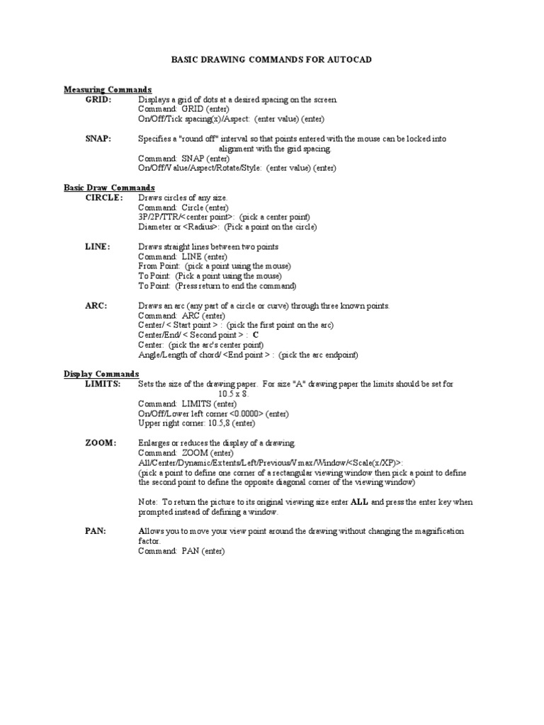 Basic Drawing Commands in AutoCAD | PDF