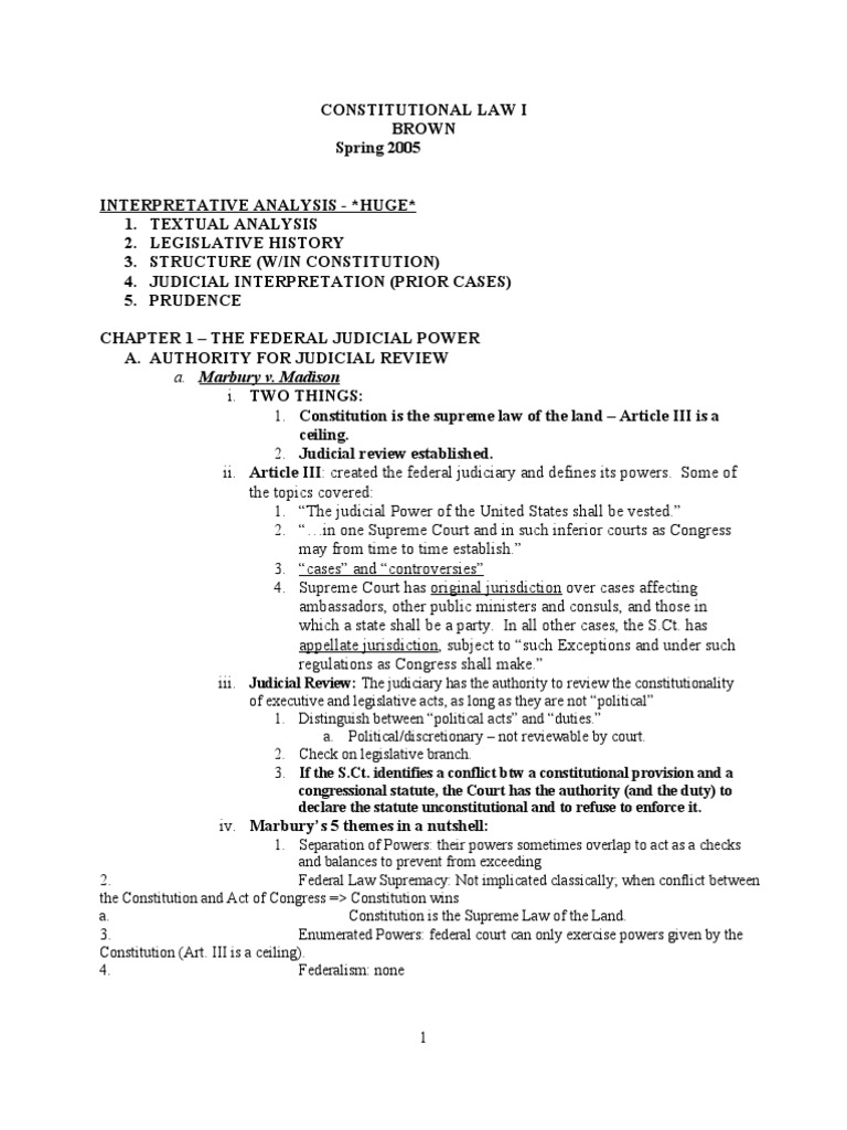 Chemerinsky Conlaw 1 Outline | PDF | Mootness | Standing (Law)