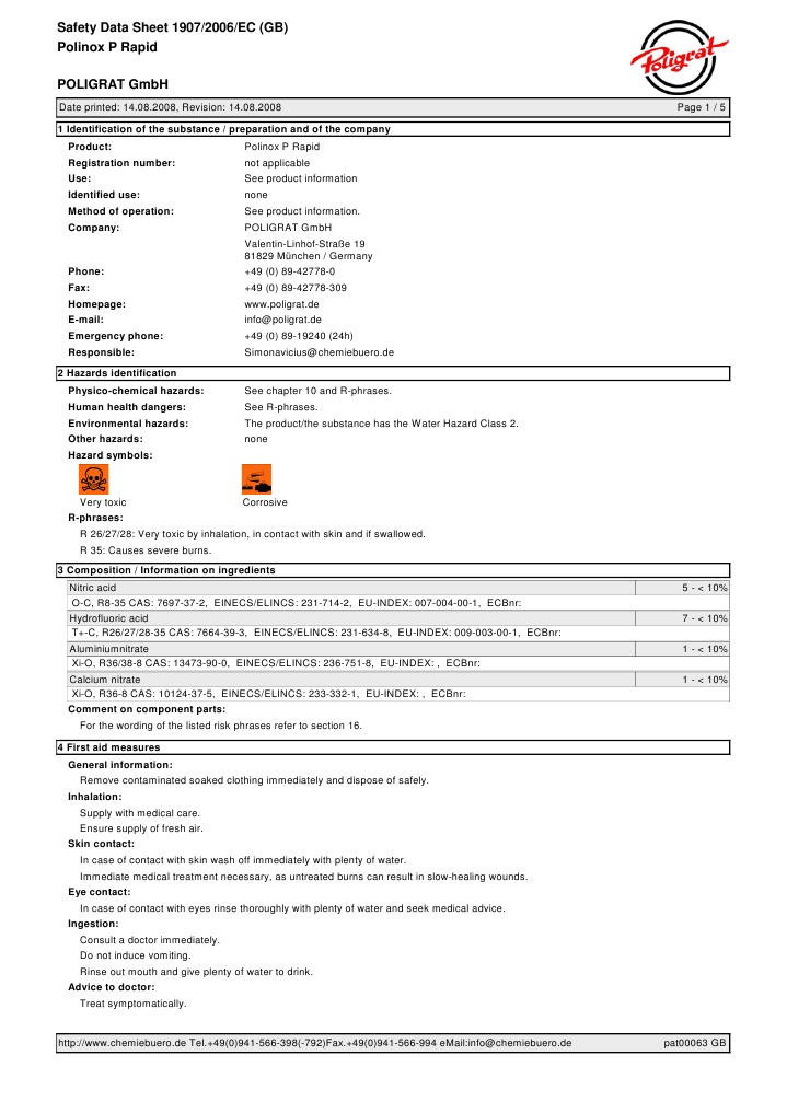 Safety Data Sheet 1907/2006/EC (GB) Polinox P Rapid | PDF | Toxicity ...