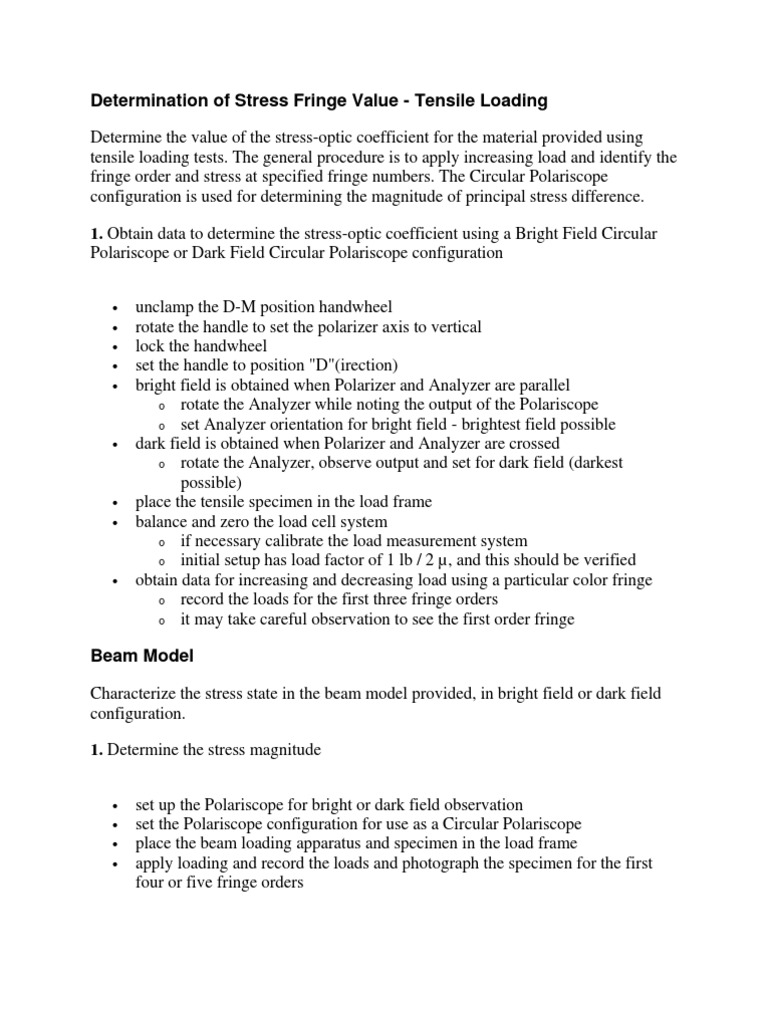 Determination of Stress Fringe Value | PDF | Stress (Mechanics) | Beam ...