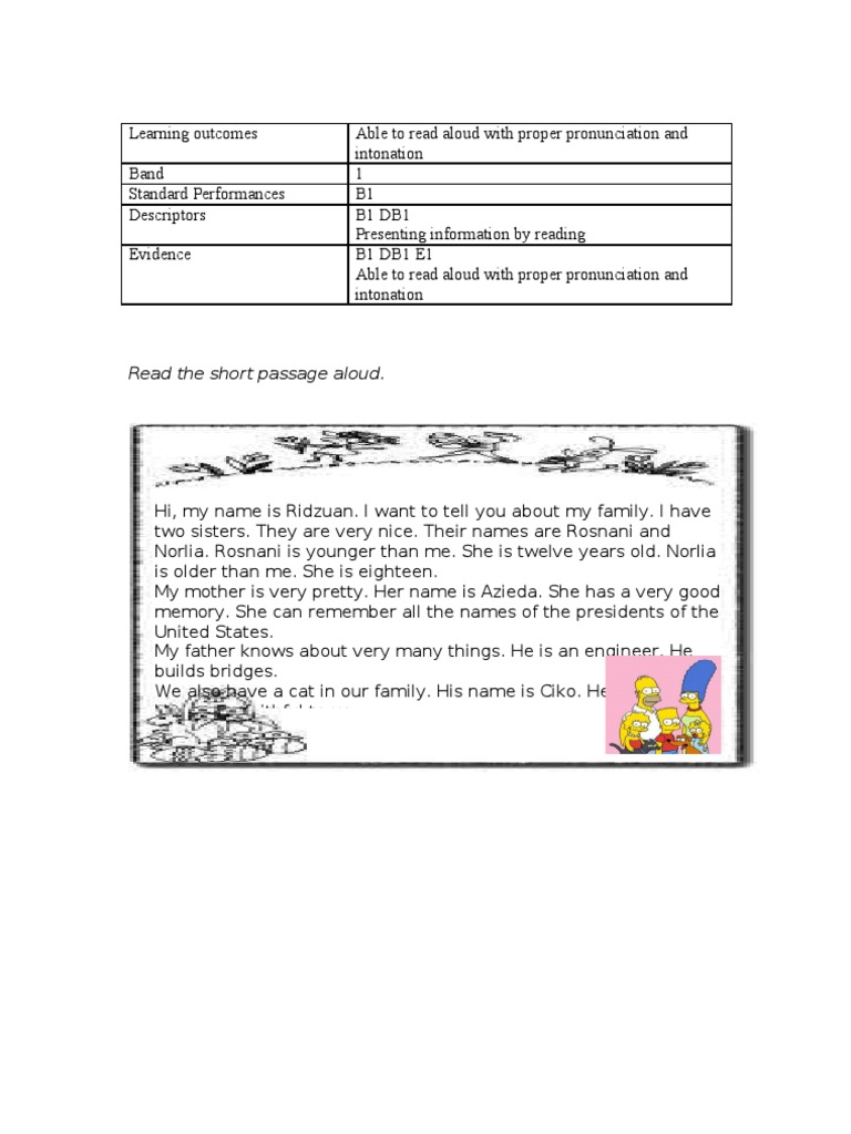 Reading Aloud: Family Description Skills | PDF