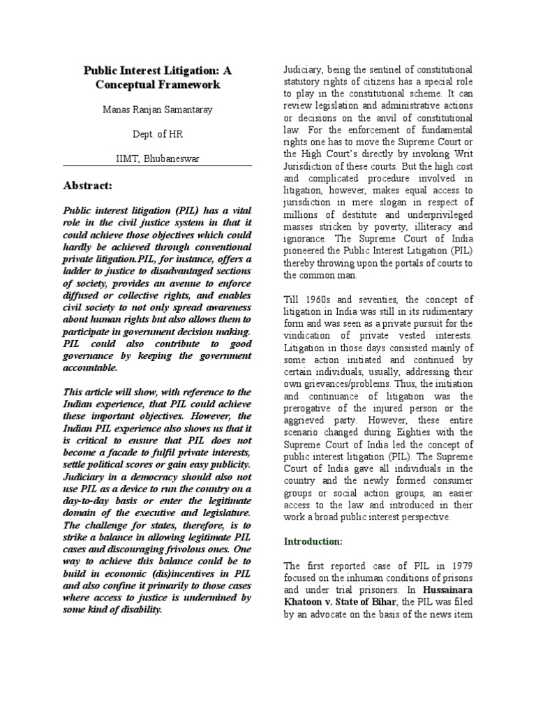 Public Interest Litigation | PDF | Standing (Law) | Supreme Court Of India