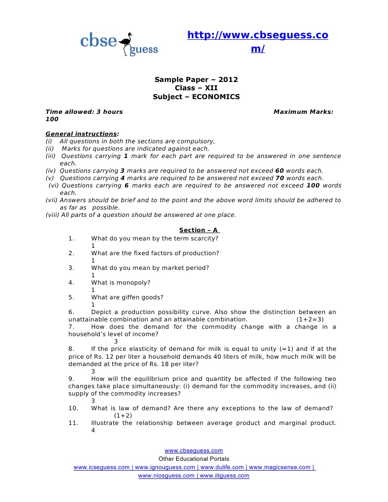 Time Allowed: 3 Hours Maximum Marks: 100 General Instructions | PDF ...