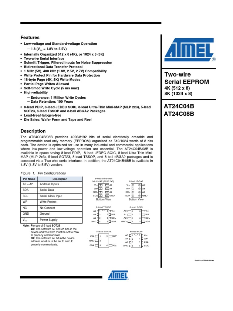 Two-Wire Serial EEPROM: Features | PDF | Microcontroller | Electronic Design
