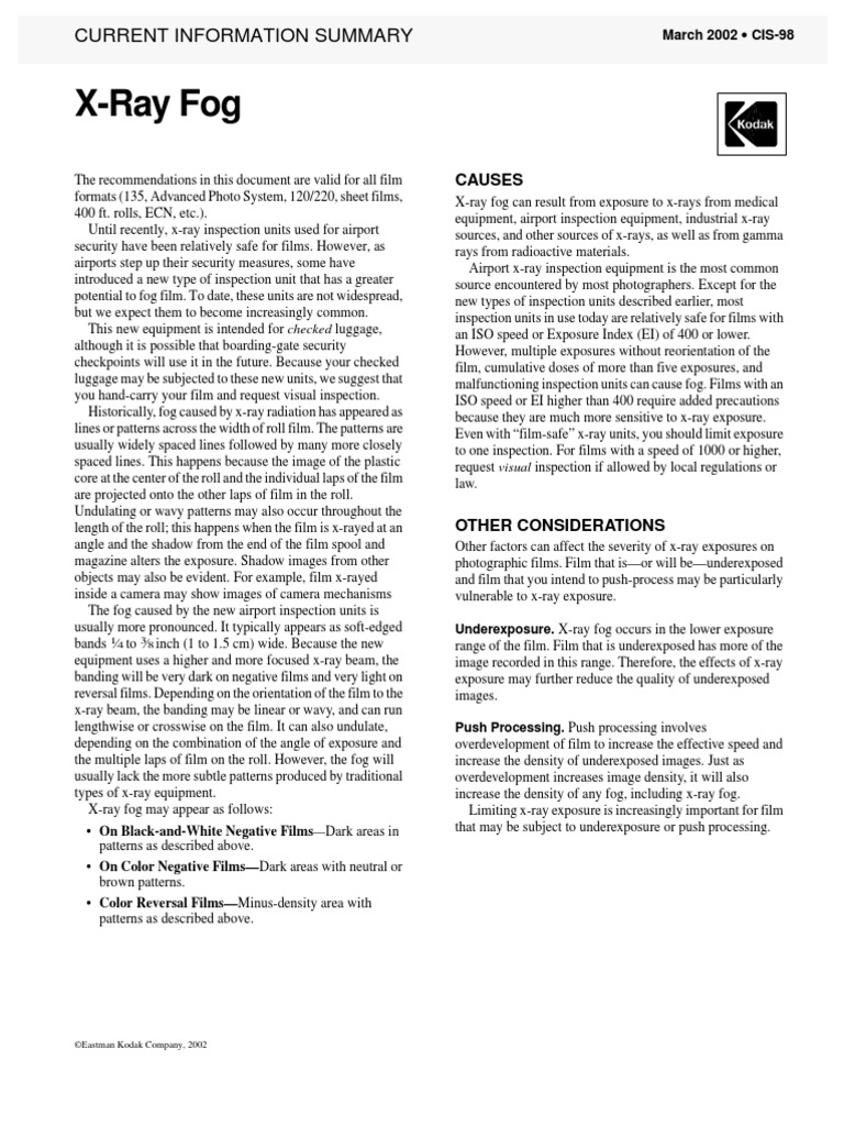 Kodak, X-Ray Fog | PDF | Exposure (Photography) | X Ray