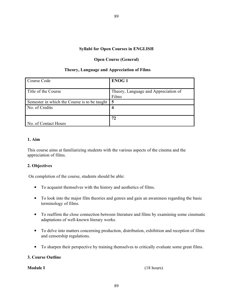 Syllabi For Open Courses in ENGLISH Open Course (General) | PDF | Mass ...