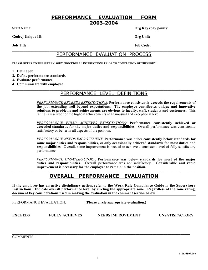 Performance Evaluation Form | PDF | Payroll | Performance Appraisal
