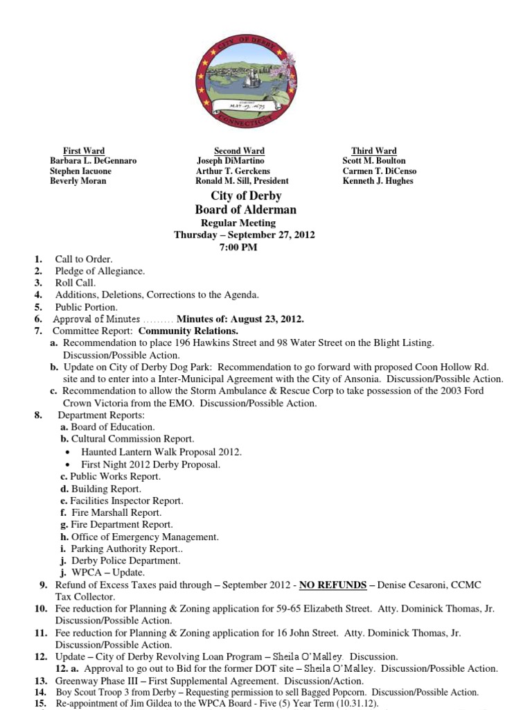 BOA Agenda 092712 | PDF | Derby