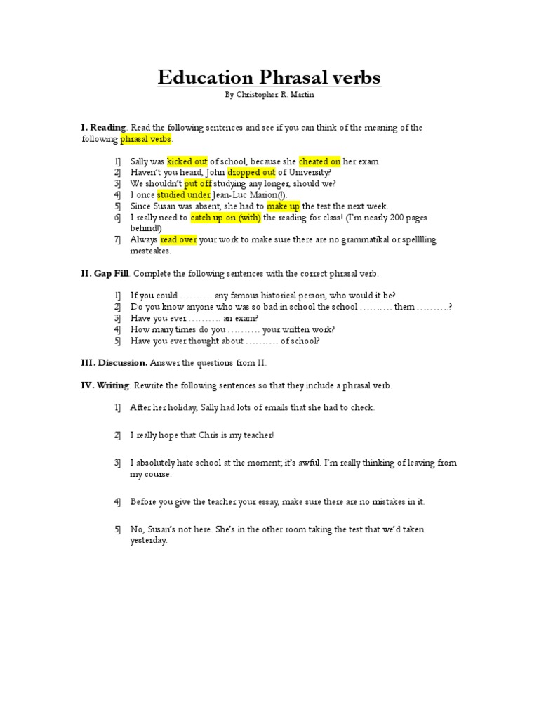 Education Phrasal Verbs (Easy) | PDF