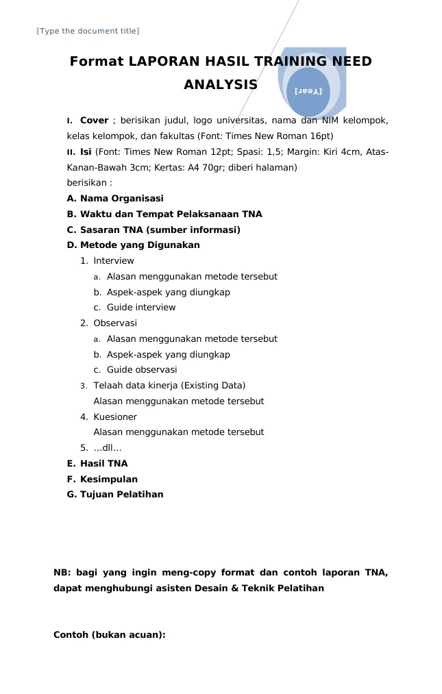 Format Laporan Hasil Training Need Analysis | PDF