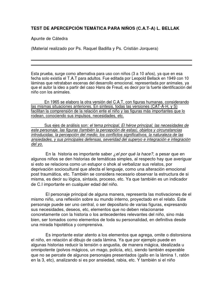 Test CAT para Evaluación Infantil | PDF | Percepción | Sicología