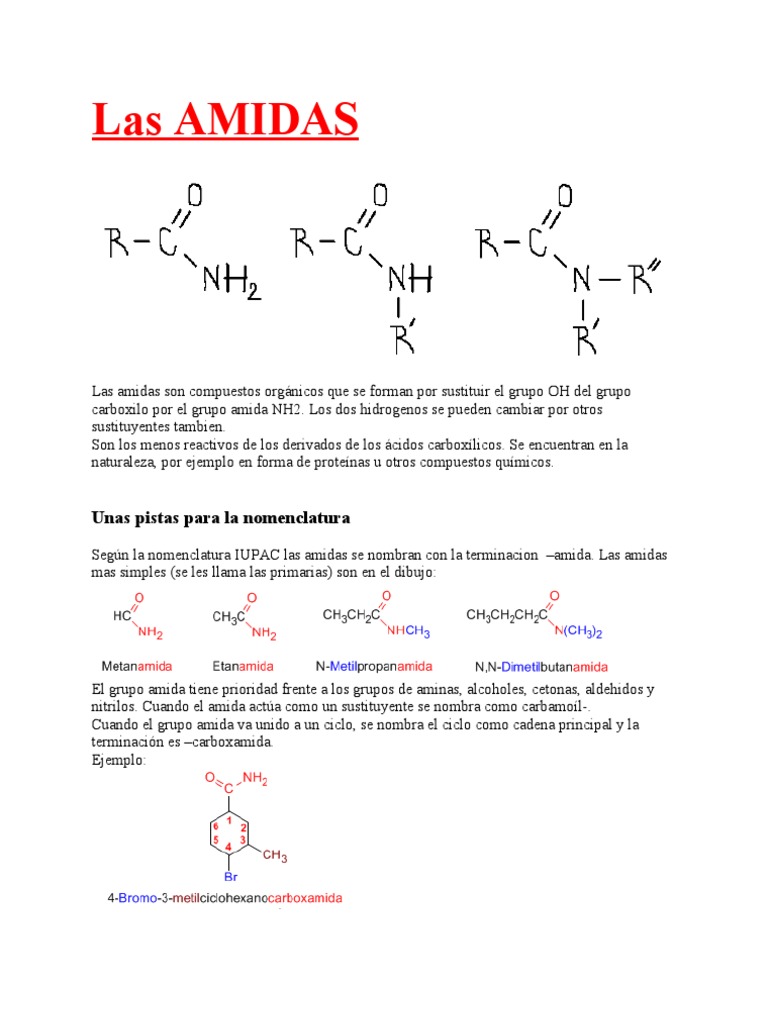 Las amidas: compuestos orgánicos formados por sustitución del grupo OH ...