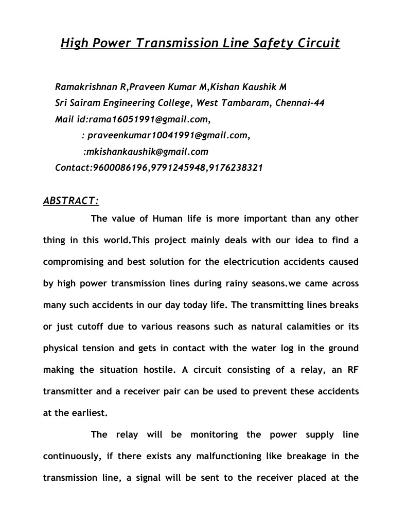 High Power Transmission Line Safety Circuit | PDF | Electric Power ...