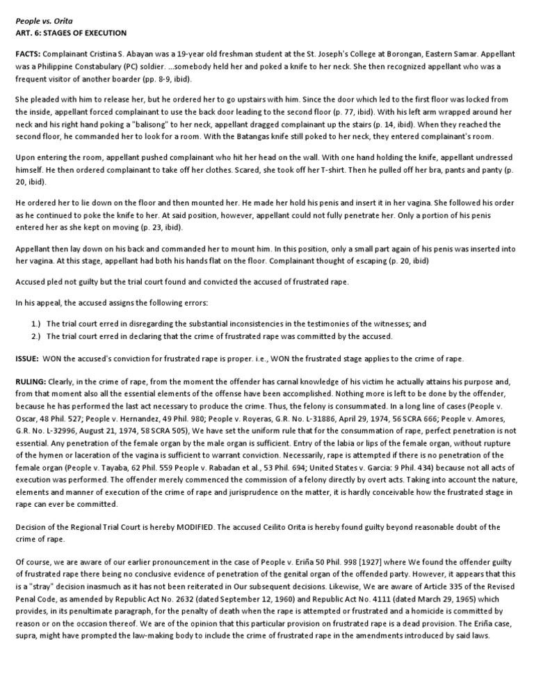 Case Digest: People vs. Orita | PDF | Rape | Capital Punishment