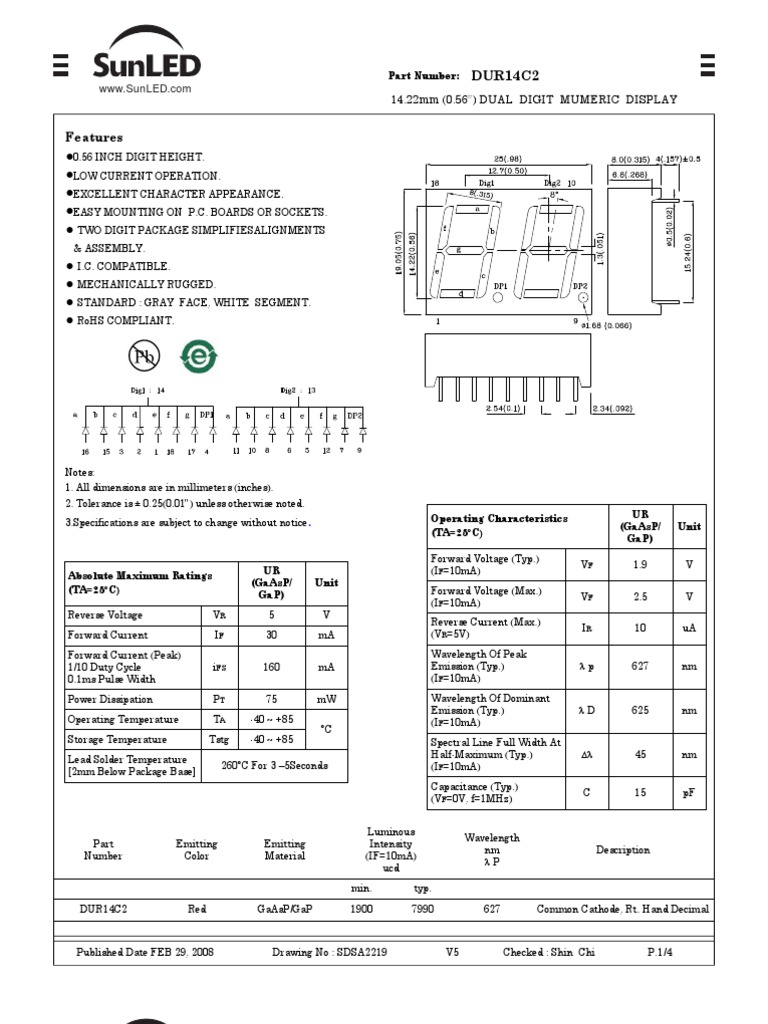 DUR14C2 Dual Digit Display Specs | PDF