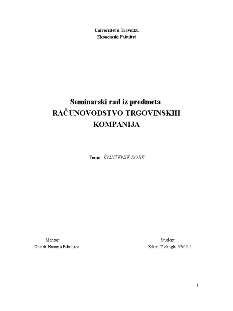 Knjizenje Robe Seminarski | PDF