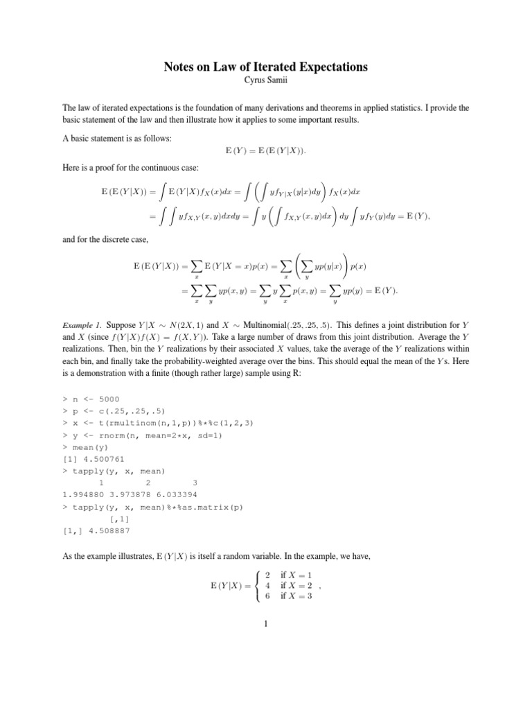 The Law of Iterated Expectations | PDF | Expected Value | Bias Of An ...