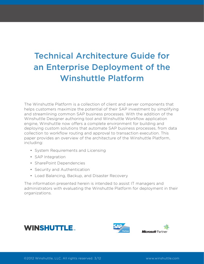 Winshuttle Technical Architecture Guide Winshuttle Platform Whitepaper ...