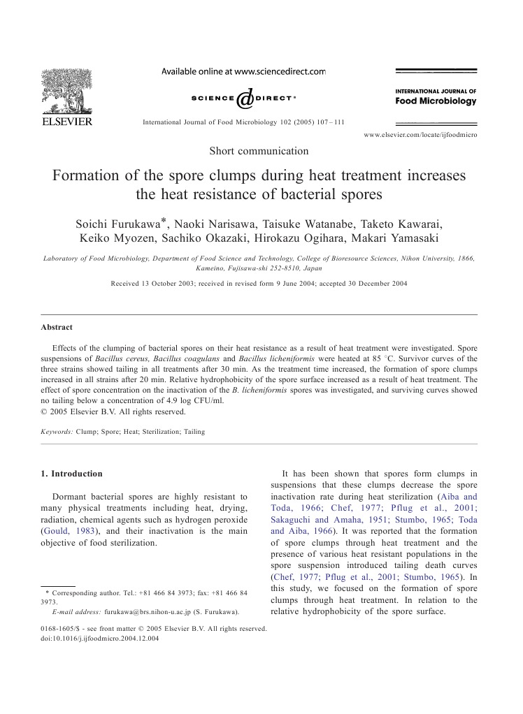 Formation of The Spore Clumps During Heat Treatment Increases The Heat ...