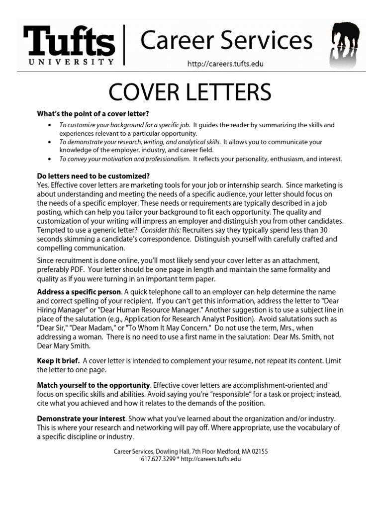 Sample Cover Letters From Tufts University Careers | PDF