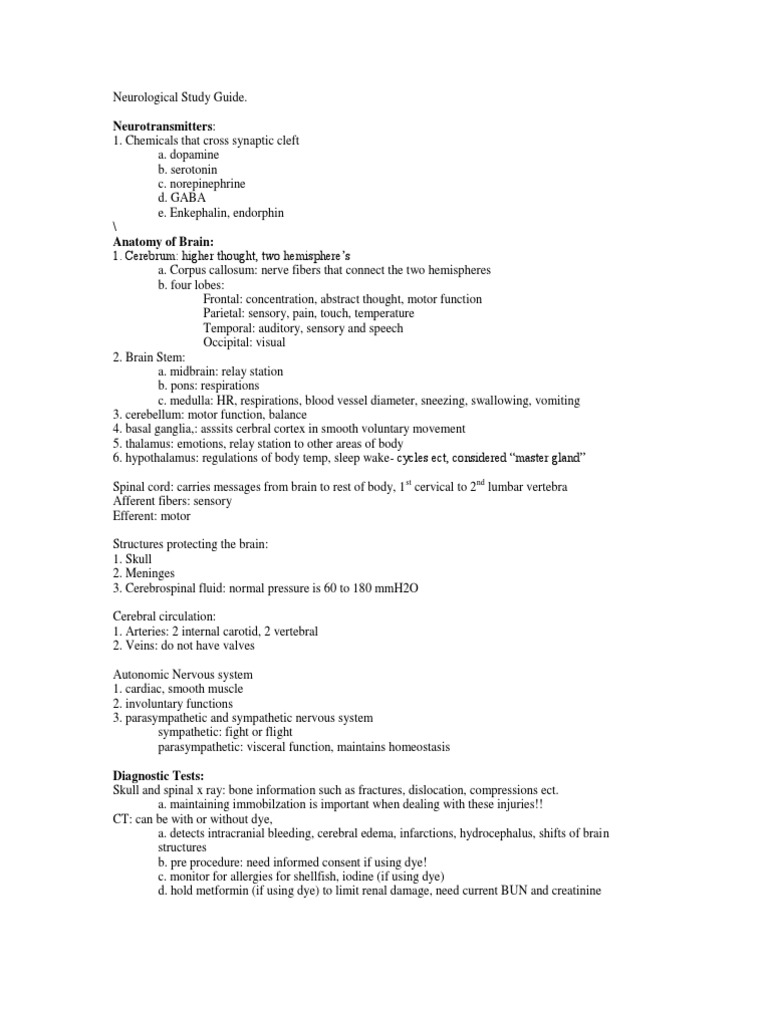 Neuro Study Guide | PDF | Traumatic Brain Injury | Human Brain