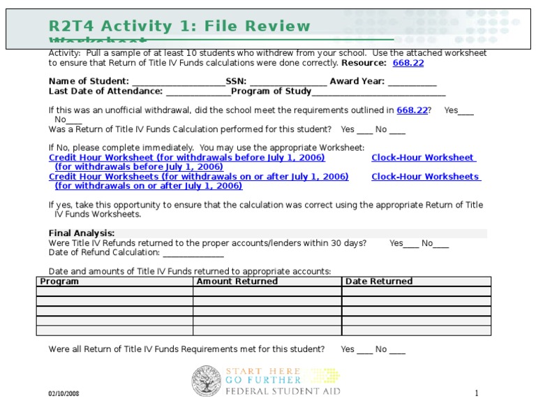 R2T4 Funds Calculation Review Worksheet | PDF | Worksheet | Business