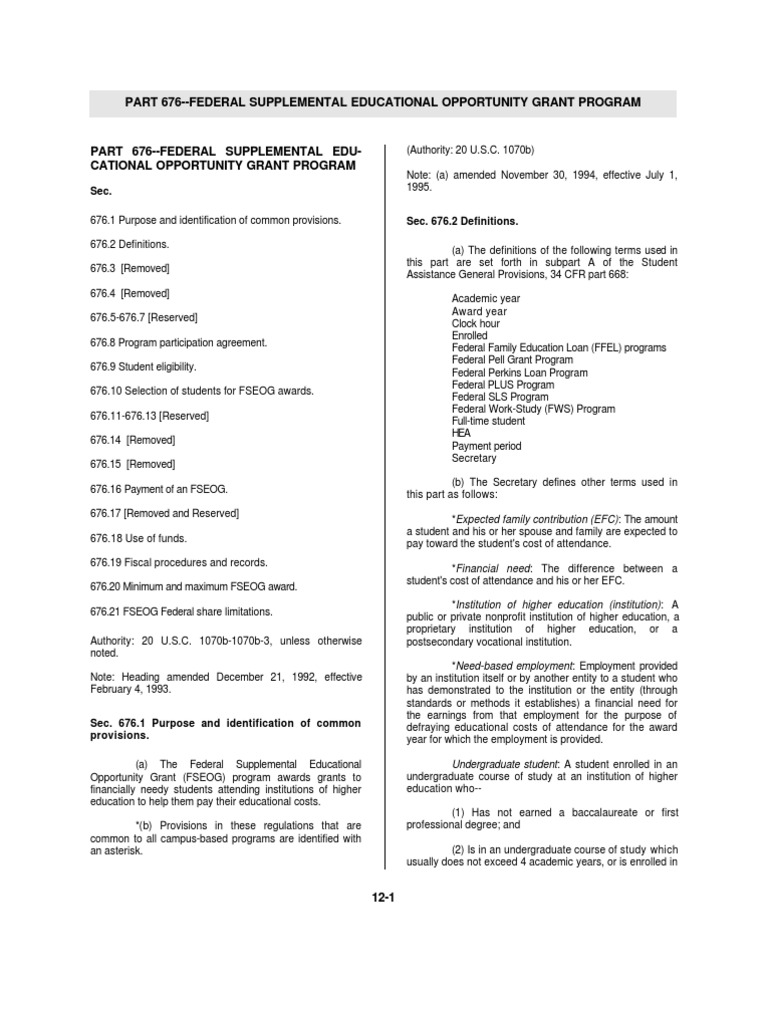 Federal Supplemental Educational Grants | PDF