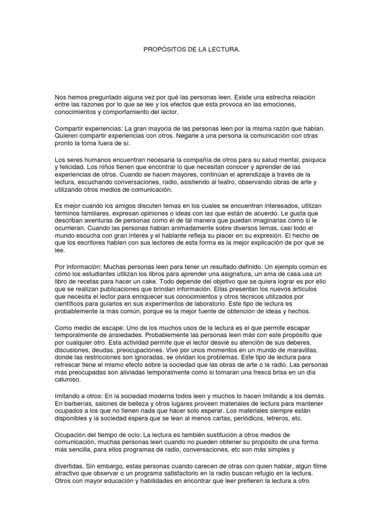 PROPÓSITOS DE LA LECTURA | Lectura (proceso) | Aprendizaje | Prueba ...