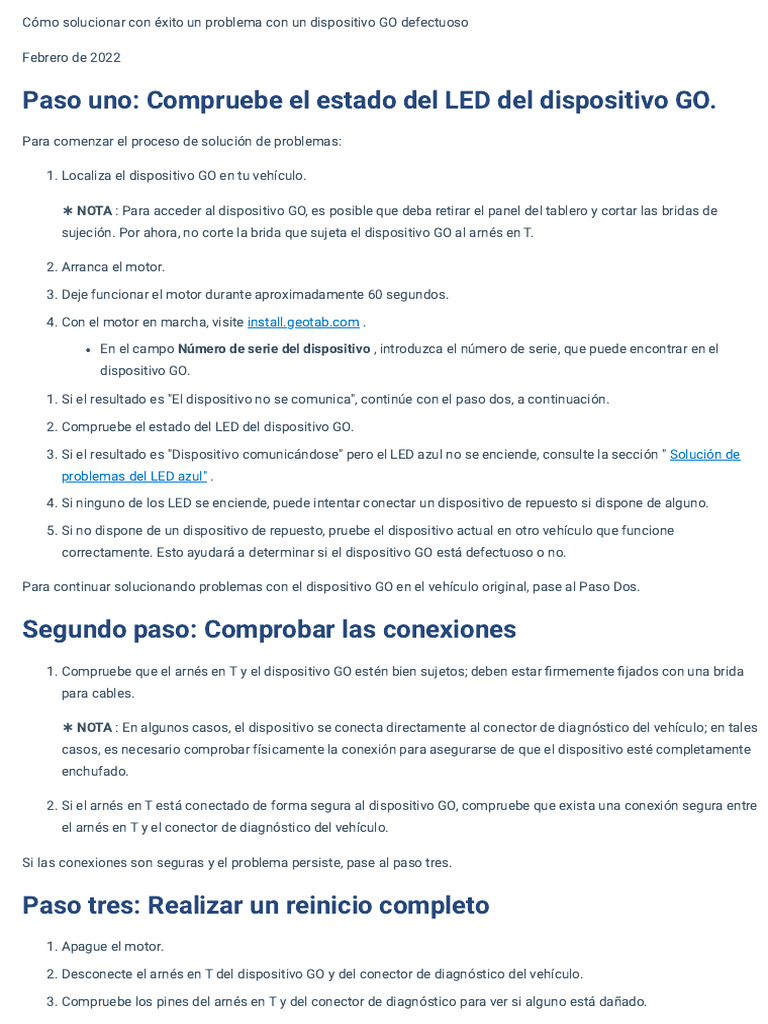 Guía de Solución de Problemas Del Dispositivo GO | PDF | Diodo emisor ...