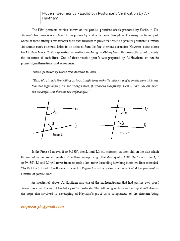Euclid 5th Postulate's Verification by Al-Haytham | Line (Geometry) | Axiom
