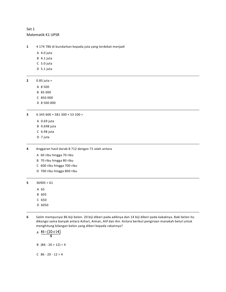 Model Upsr Math | PDF