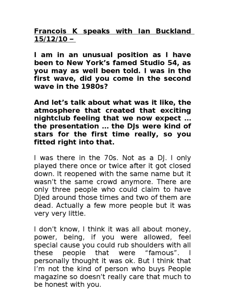 Francois K Speaks With Ian Buckland | PDF | Entertainment | Performing Arts