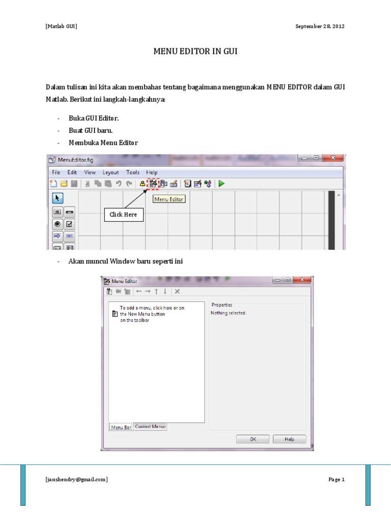 Panduan Menu Editor GUI Matlab | PDF