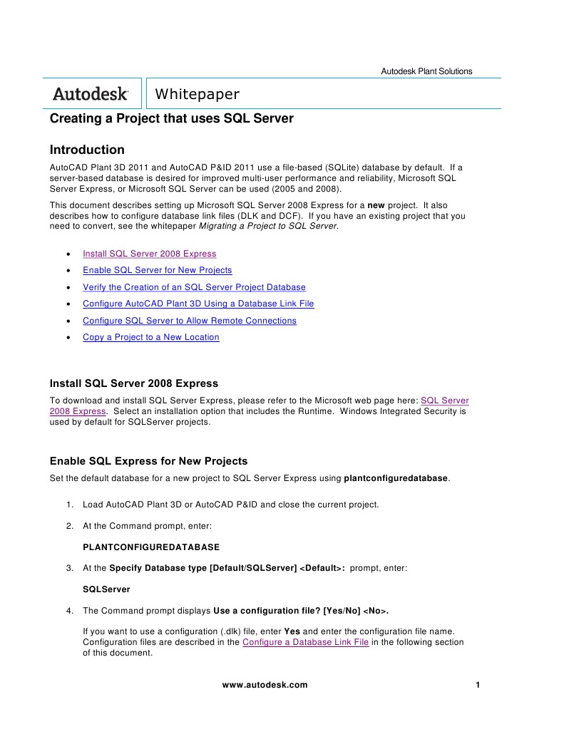 Whitepaper: Creating A Project That Uses SQL Server | PDF | Microsoft ...