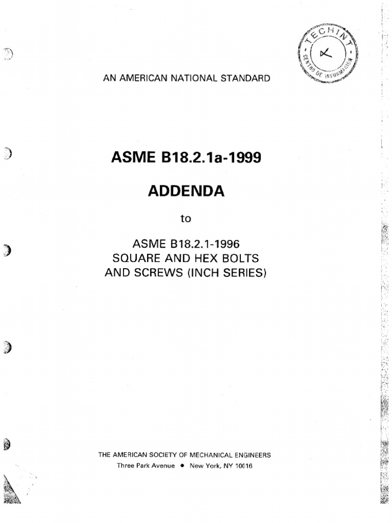 ASME B18.2.1a - Add 99-96 | PDF